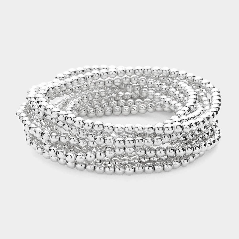 10 PC BEADED STETCH BRACELET SET-Silver